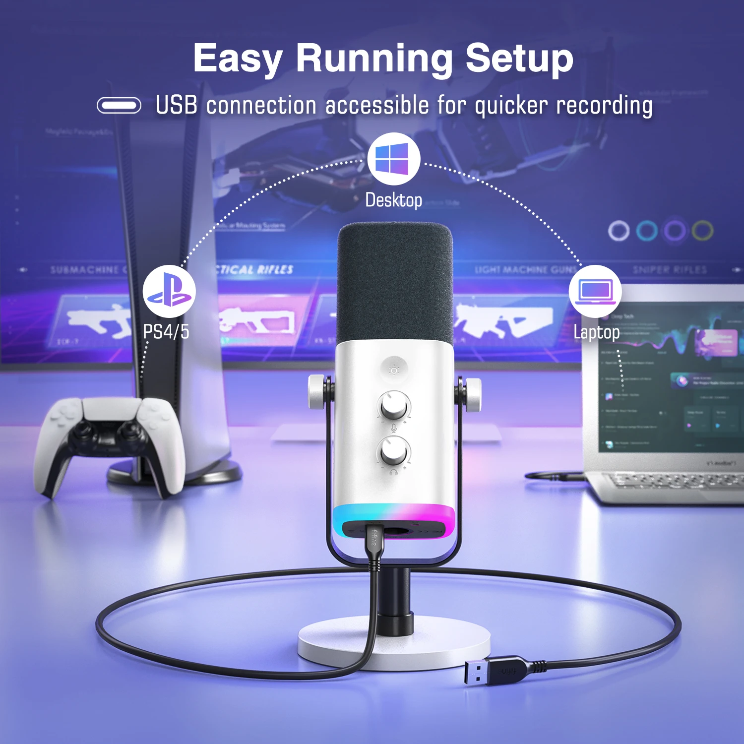 FIFINE-Dynamic Microphone with Sauna Phone Jack, RGB, Mute, Mic for ...